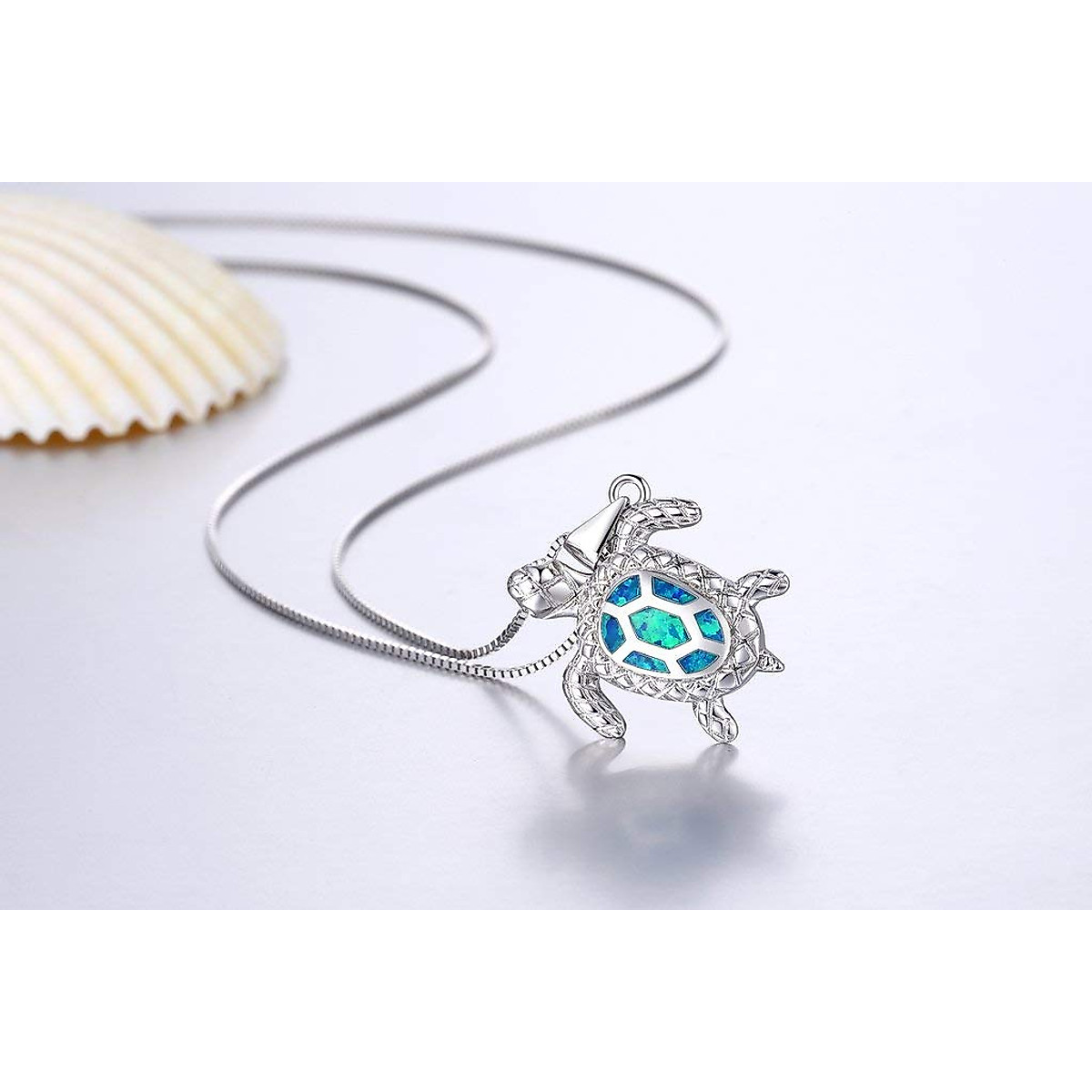 PUPILLEMON Blue Opal Sea Turtle Necklace Sterling Silver Necklace Fine Jewelry For Women Gifts
