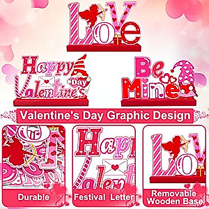 TURNMEON 3 Pcs Valentine's Day Table Sign Valentines Decor Love Be Mine Cupid Happy Valentines Table Centerpiece Romantic Wooden Valentines Decorations for Home Office Indoor Wedding Dinner Party