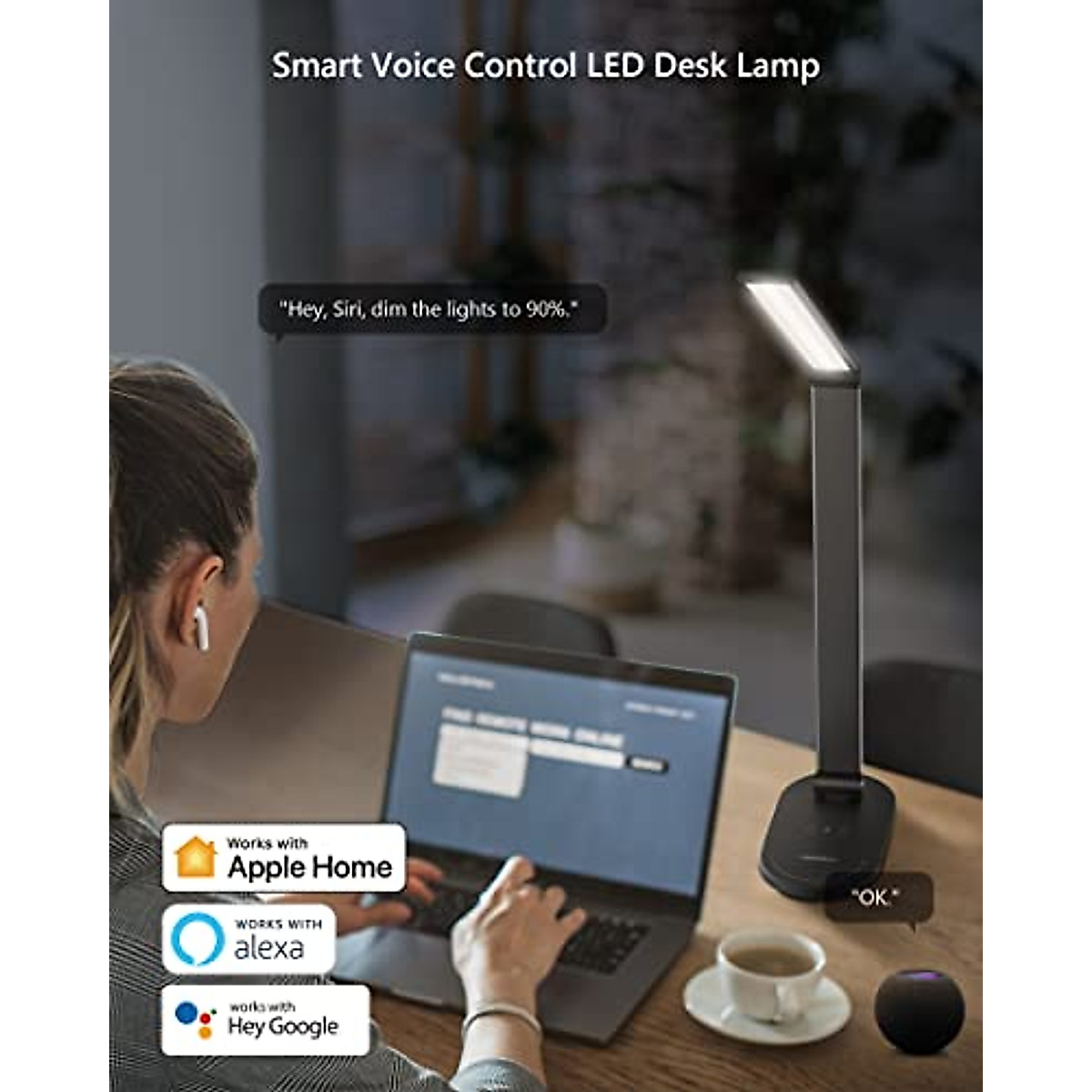 VOCOlinc LED Desk Lamps Compatible with Alexa HomeKit Google, Smart Desk Lights with Stepless Dimming, Timer, Eye-Caring Desk Lamps for Home Office, Reading, Study, Crafts