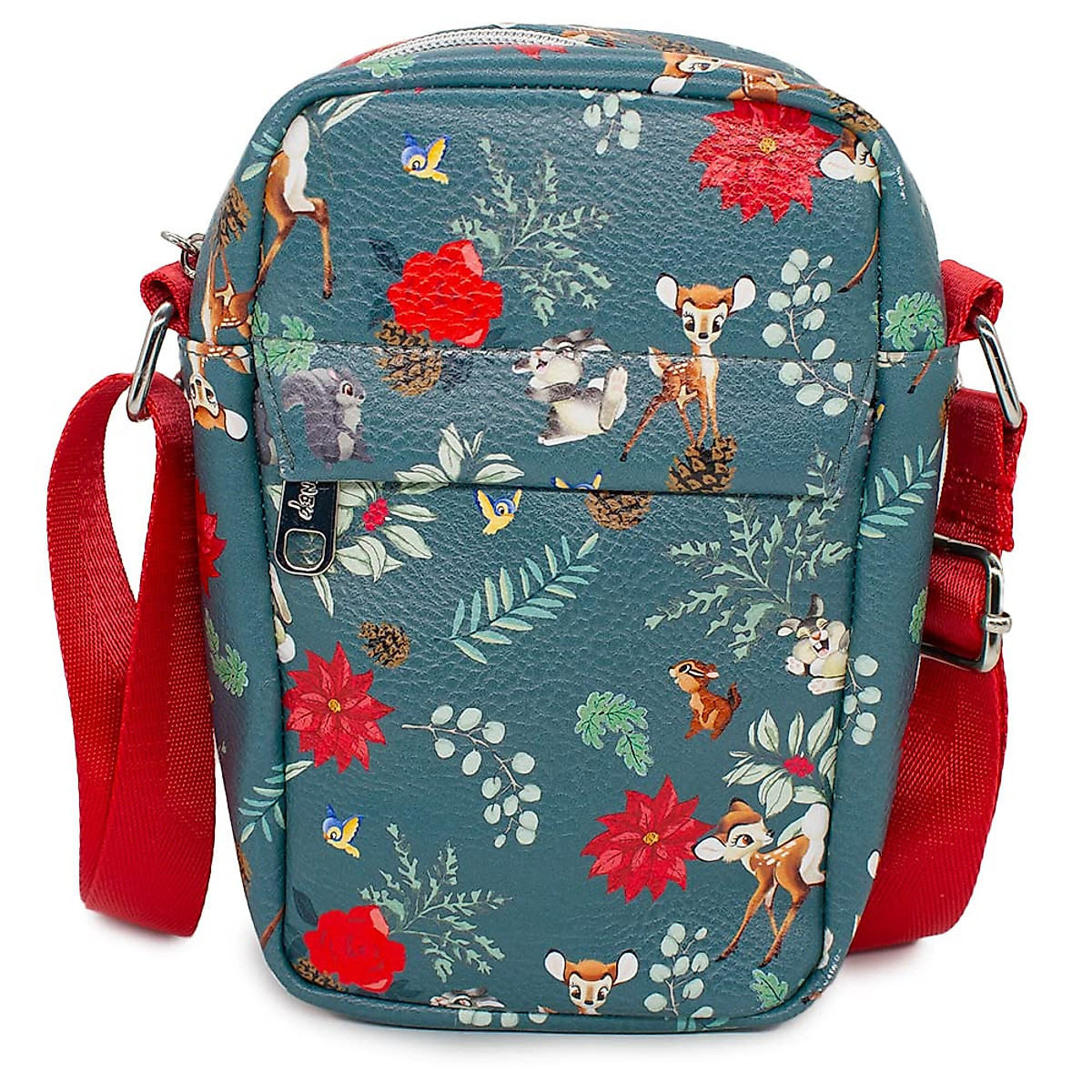 Buckle Down Disney Bag, Cross Body, Bambi Winter Flowers Collage, Dark Green, Vegan Leather