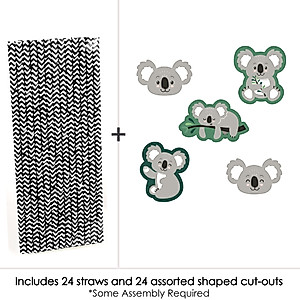 Big Dot of Happiness Koala Cutie - Paper Straw Decor - Bear Birthday Party and Baby Shower Striped Decorative Straws - Set of 24