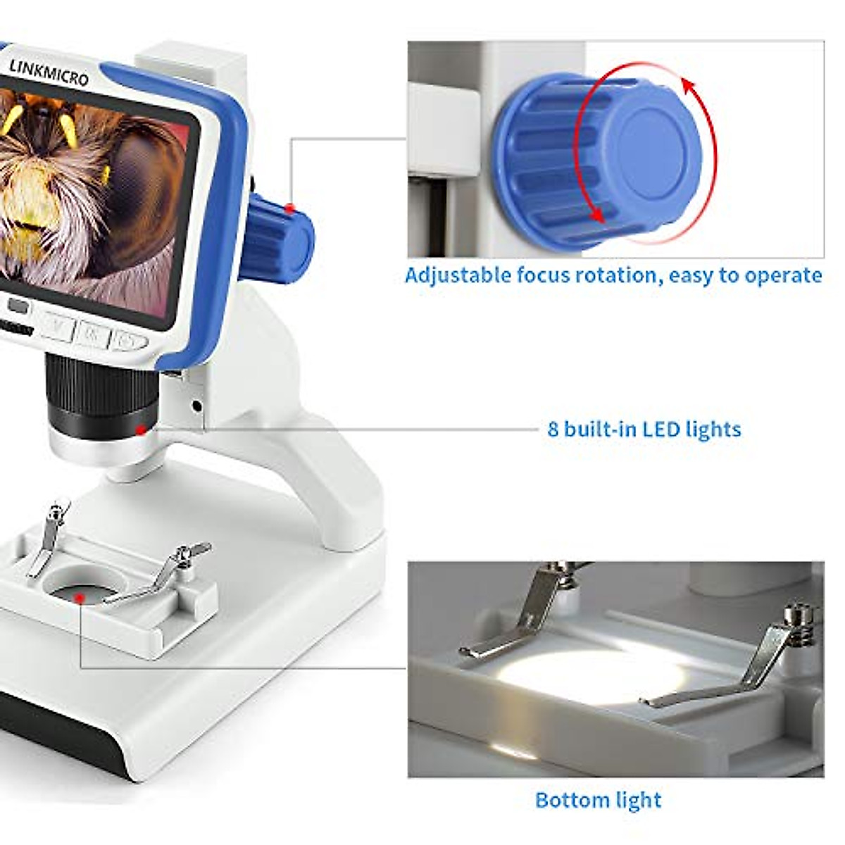 Microscope for Kids LINKMICRO 5" LCD Portable Digital Microscope 200X Microscope Kit for Kids 8-12 Photo/Video Sample Slides Included STEM Tool Gift for Boys and Girls