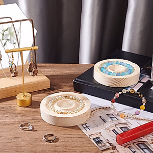FINGERINSPIRE 2PCS Round Wood Bracelet Display Holder (3.7x0.8 inch) Wheat Color Jewelry Tray Flat Bracelet Display Stand Ring Holder, Retail Jewelry Shop Display Riser for Bracelets and Small Trinket