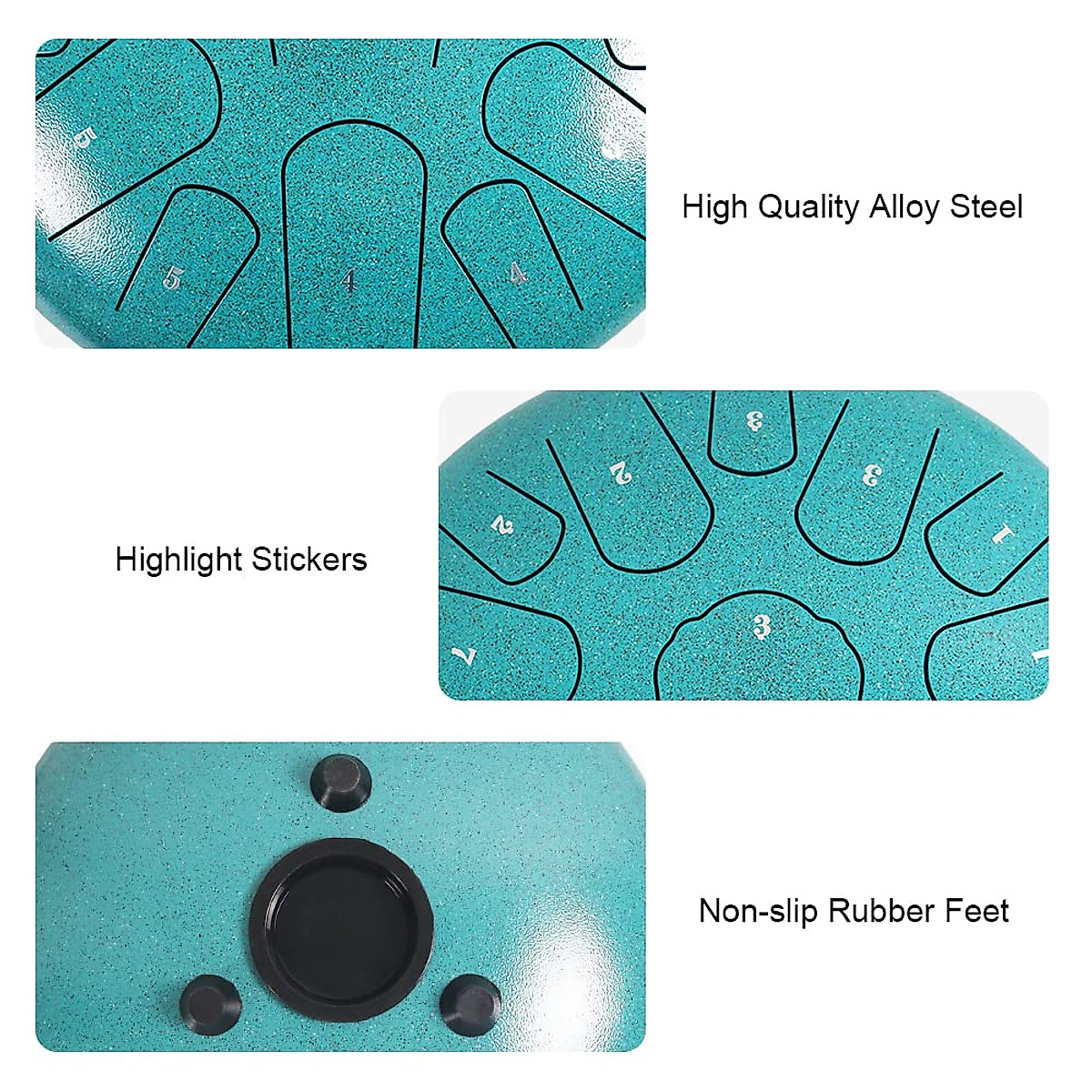 Rain Drum for Outside Garden,Steel Tongue Drum 12 Inches 15 Notes Musical Instruments, Handpan Drum Percussion Instrument, with Soft Bag, Music Book, 2 Mallets, for Meditation or Yoga (Green)