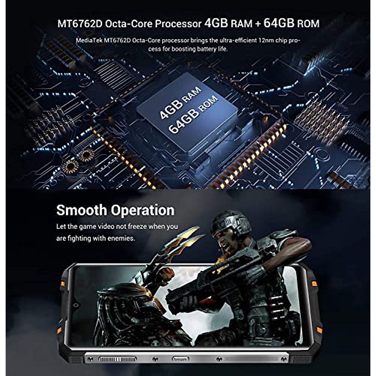 OUKITEL Unlocked Rugged Smartphone WP8 Pro, 6.49 inch Display Android 10 Rugged Cell Phones 4GB RAM+64GB ROM 5000mAh IP68 Waterproof Unlocked Phone Dual SIM 16MP Rear Triple Camera NFC Black