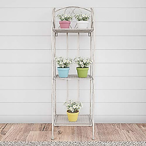 Pure Garden Plant Stand – 3-Tier Vertical Shelf Indoor or Outdoor Folding Wrought Iron Home Garden Display with Laser Cut Shelves (Antique White)