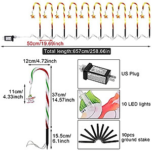 10pcs Christmas Candy Cane Lights 20” LED Christmas Candy Cane Pathway Marker Lights,Christmas Stakes Lights for Xmas Holiday Party Walkway Patio Garden Decor
