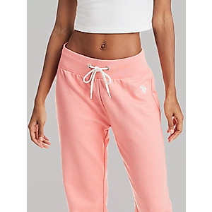 U.S. Polo Assn. Womens Sweatpants Joggers, Comfy and Breathable French Terry Lounge Pants for Women (Coral Heather, Medium)