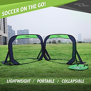 Sport Squad Portable Soccer Goal Net Set - Set of Two 4' Pop Up Training Soccer Goals with Compact Carrying Case - Easy Assembly and Compact Storage - Great for Kids and Adults