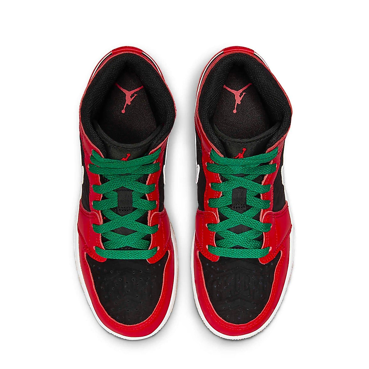 Nike Jordan Youth Jordan 1 Mid SE GS DQ8418 006 Christmas - Size 6Y, Black/Fire Red/White/Malachite