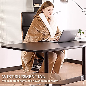 CAROMIO Electric Heated Blanket Throw, 4 Heating Levels & 4 Hours Auto Off, Thick Flannel & Sherpa Reversible Electric Blanket, Fast Heating Blanket Throw with Overheating Protection, Brown 50" x 60"