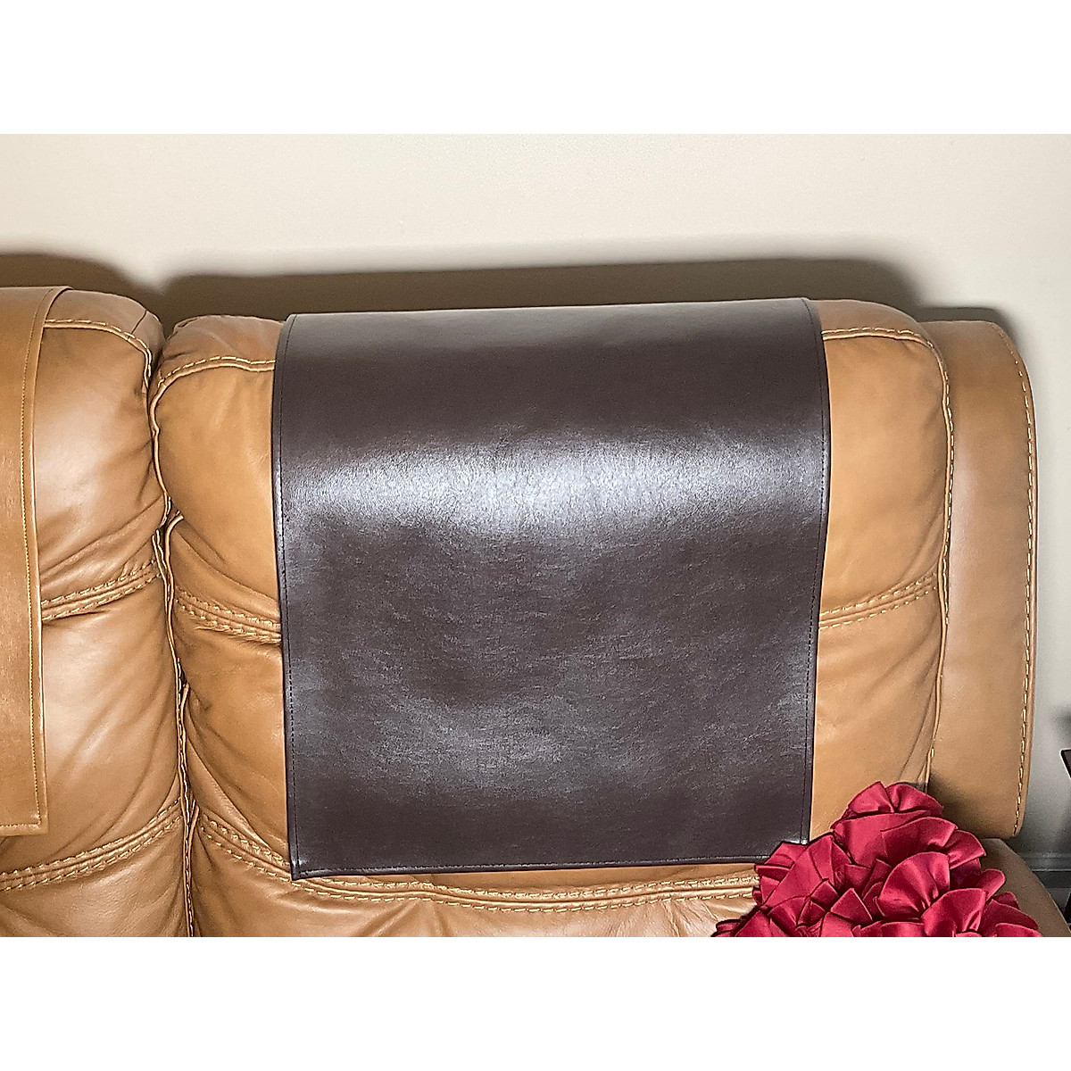 Headrest cover Premium Vinyl furniture slipcover furniture protector Tear resistant fade resistant sofas loveseats theater chairs office chairs recliners RV's (Chocolate Brown)