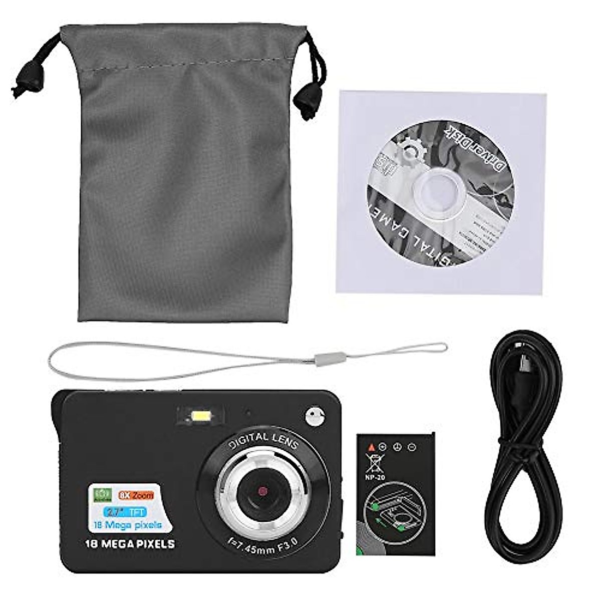 Digital Camera 8X Zoom Card Digital Camera 18 Mp 2.7in LCD Display Maximum Support 32gb Memory Card Built-in Microphone Selfie Camera for Boys and Girls(Black)