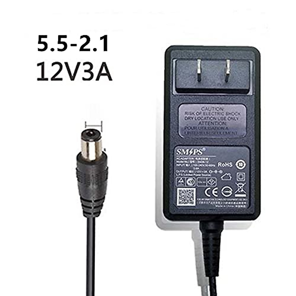 12V 3A Power Supply Adapter, 100V-240V to 12V 3A Wall Mounted 12V Switching for DC12V CCTV Camera LED Strip Light rc Balance Charger with 5.5X2.1 DC Female Plug to Screw Connection (2PACK)