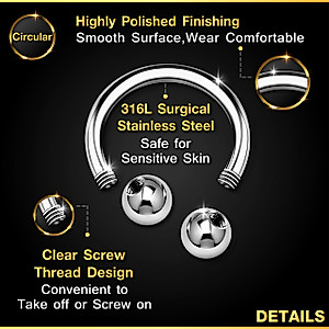 3PCS Surgical Steel Horseshoe Earrings 16g 1/4 6mm 3mm Ball Septum Helix Daith Nose Earrings Cartilage Piercing Jewelry 0113