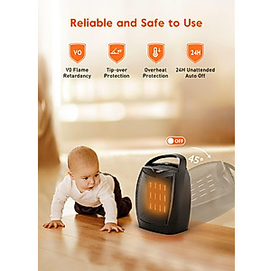 GiveBest Portable Ceramic Space Heater, 1500W/750W Electric Heater with Overheat and Tip Over Protection, Fan Mode,Adjustable Thermostat, Fast Heating Safe Small Heater for Office Room Desk Indoor Use