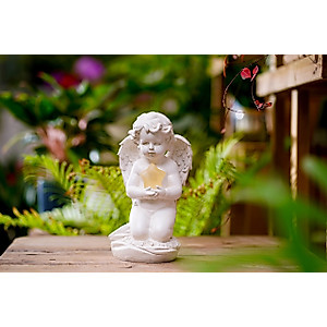 HONGRUIART Solar Powered Cherub Angel Light, Kneeling Praying Cherub Angel Statue with Solar Star Lights Garden Angel Decor for Home Outdoor Patio Lawn Mother's Day Remembrance Gifts