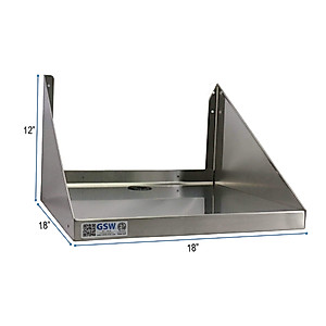GSW Stainless Steel Reinforced Edge Wall Mount Microwave Oven Wall Shelf NSF Approved (18" W x 18" L x 12" H)