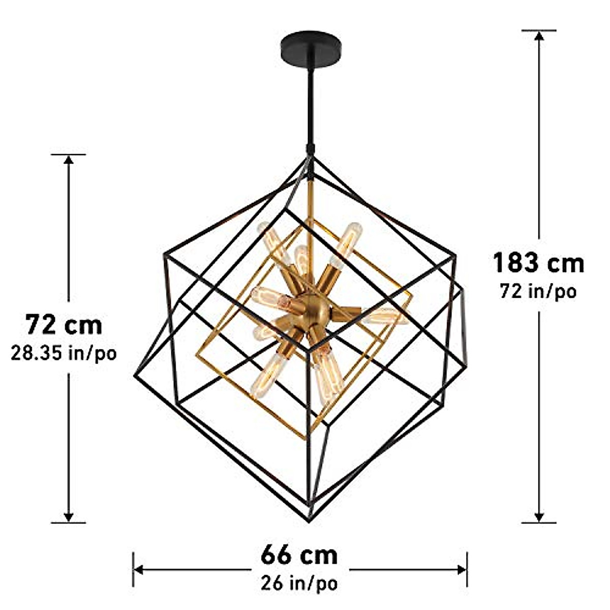 artika Imperium Modern Mid-Century Chandelier Black and Gold (Aged Brass) Kitchen Light Fixture, Geometric Pendant Light for Dinning Room - Bulb Not Included