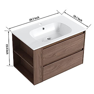 Voohek Bathroom Vanity Set, Cabinet & Sink Combo, for Apartment Dorm, Kitchen, Home Office, 30 Inch (Side Storage), Brown Oak