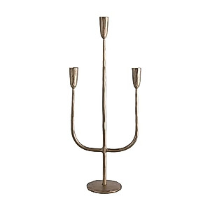 Creative Co-Op Hand-Forged Metal Candelabra, Antique Brass Finish (Holds 3 Taper Candles)