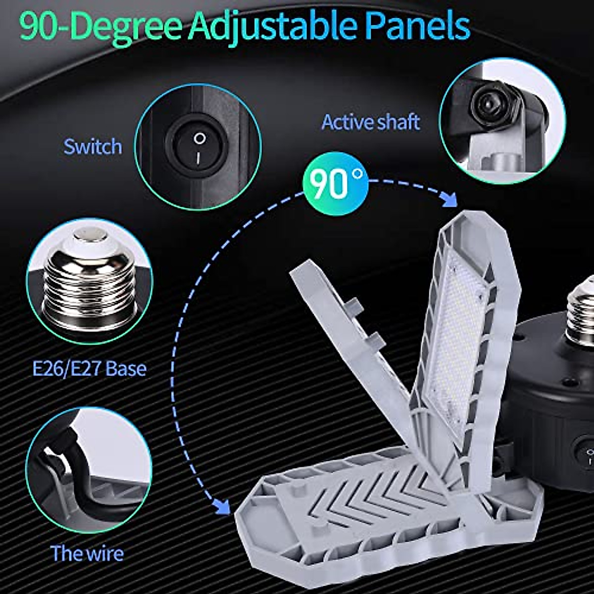 LED Garage Lights, 40W Ceiling Light with 3 Adjustable Panels, 3500LM 6500K Ultra Bright LED Light for Garage Basement Warehouse Workshop