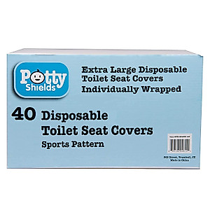 Disposable Toilet Seat Covers for Kids & Adults, 40 Pack - Protect from Public Toilet Germs While Potty Training & More - Extra Large, Waterproof, Portable, Individually Wrapped - Blue/Sports