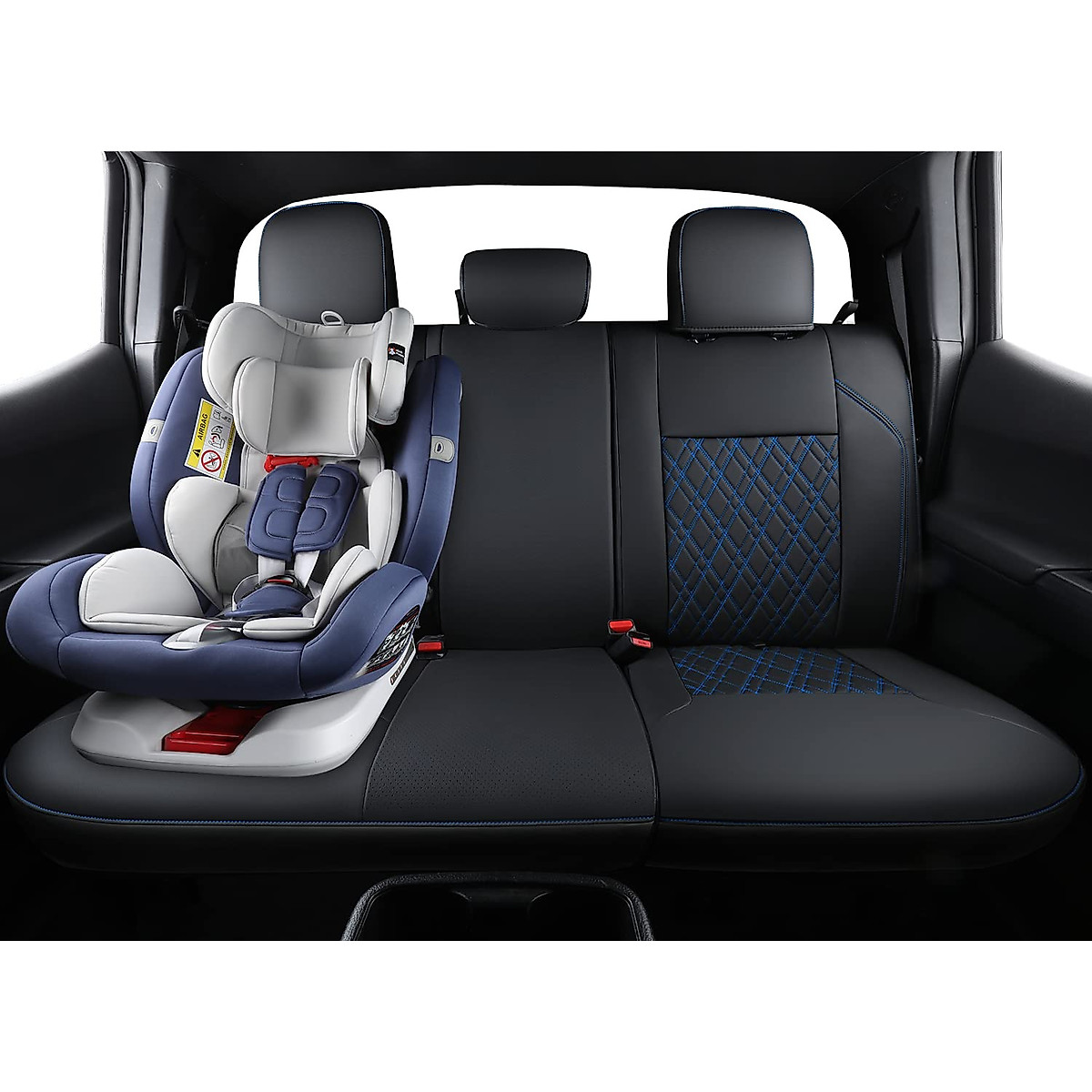 LUCKYMAN CLUB Tacoma Seat Covers, Fit for 2016-2023 Tacoma Crew Double Cab SR SR5 TRD Sport TRD Off-Road TRD PRO Limited with Water Proof Faux Leather(Full Set 2016-2023, Black&Blue)