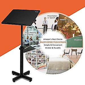 Bonnlo Classic Lectern Podium Stand, Height Adjustable Church Classroom Lecture, Portable Presentation Concert Podium, Multi-Function Reading or Laptop Desk with Edge Stopper, Black