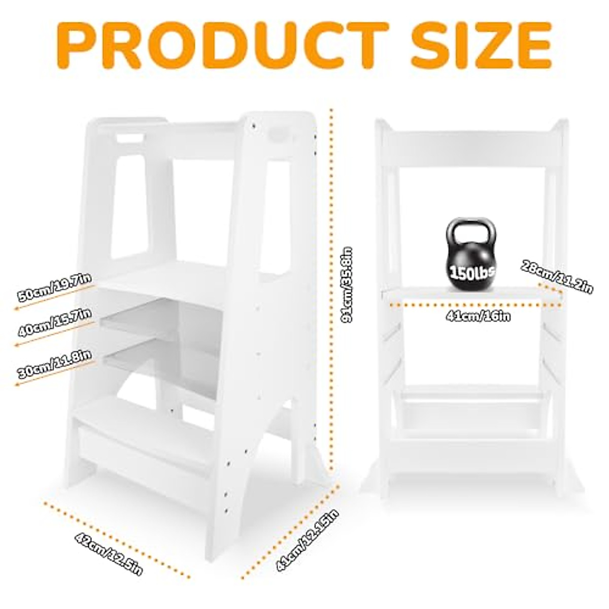 ZZBIQS Wooden Kitchen Toddler Step Stool Helper, Height Adjustable Learning Toddler Tower with Safety HandRail, Standing Tower Daycare Furniture for Kids (White)