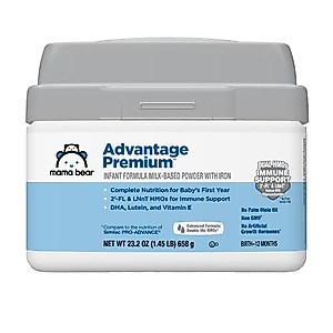 Amazon Brand - Mama Bear Advantage Baby Formula Powder with Iron, 2'-FL HMO for Immune Support, Infant Formula, 23.2 Ounce