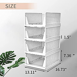 Closet Organizers Storage Bins 4 Pack, Stackable Plastic Storage Basket, Folding Wardrobe Storage Box-Drawer Shelf Storage Container for Office Wardrobe Cupboard Pantry Kitchen Cabinets Bathroom