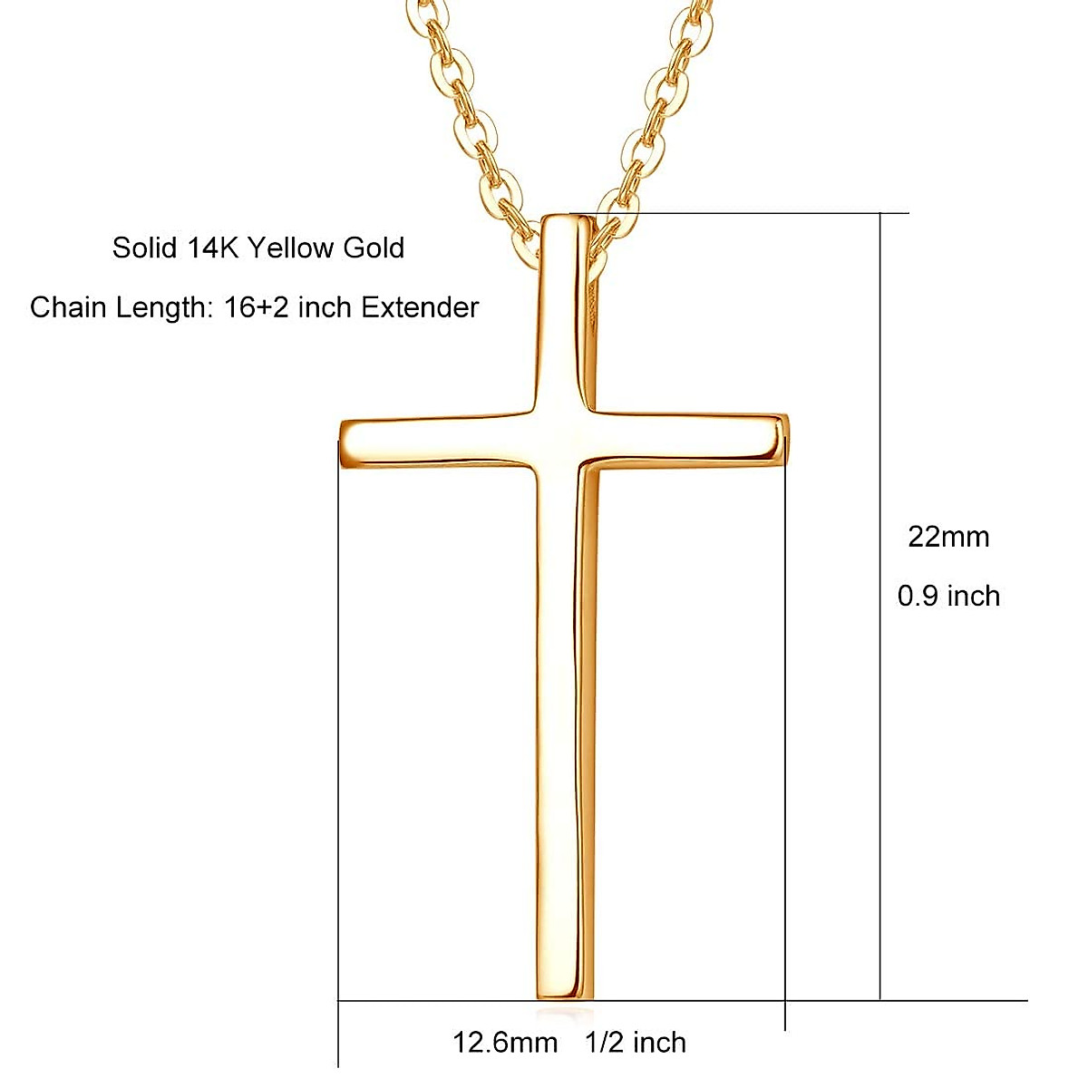 Carleen 14K Solid Real Yellow Gold Small Little Faith Cross Crucifix Pendant Necklaces Jewelry Valentines Day Gift Idea for Women, 18" Chain