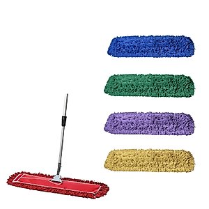 24 Inch Red Dust Mop with Metal Handle and 24 Inch Dust Mop Refill Bundle - 1 Mop Sets and 4 Refills