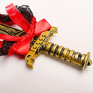 2 Pcs Bow Garter with Pirate Dagger Lace Bow Leg Ring Sword Leg Holster for Halloween Carnival Dress Up Props Women Girls Favor,Red