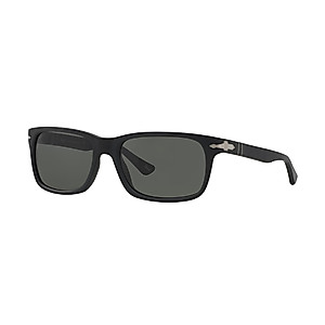 Persol PO3048S Rectangular Sunglasses, Black/Green Polarized, 58 mm