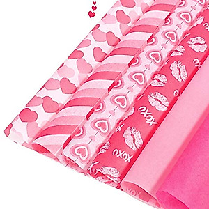 Whaline 120 Sheets Valentines Tissue Paper, Assorted Love Heart Design Gift Wrapping Paper for Arts Crafts, Gifts, DIY, Birthdays, Weddings, Showers