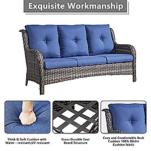 Rilyson Wicker Patio Furniture Set - 6 Piece Rattan Outdoor Sectional Conversation Sets with 2 Swivel Rocking Chairs,2 Ottomans,1 Sofa and 1 Coffee Table for Porch Deck Garden(Mixed Grey/Blue)