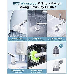 600RPM Electric Spin Scrubber, BIUBLE Cordless Cleaning Brush with Adjustable Long Handle, 5 Upgrade Replaceable Brush Heads & Velcro, Bathroom Shower Cleaning Scrubber for Bathtub Grout Tile Floor