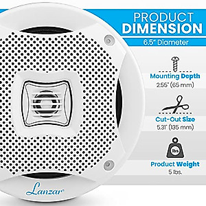 Lanzar 6.5” Dual Waterproof Marine Speakers - 400W 4Ohm Outdoor Car/Boat Radio Stereo Speakers Weather Proof Marine Stereo Speakers System Pair - Mounting Kit Speaker Wire, Grill- Lanzar AQ6CXW