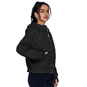 AUTOMET Womens Black Hoodie Fleece Zip Up Jackets Cropped Oversized Sweatshirts Zipper Coat Trendy Pullover Fashion Outfits Winter Clothes