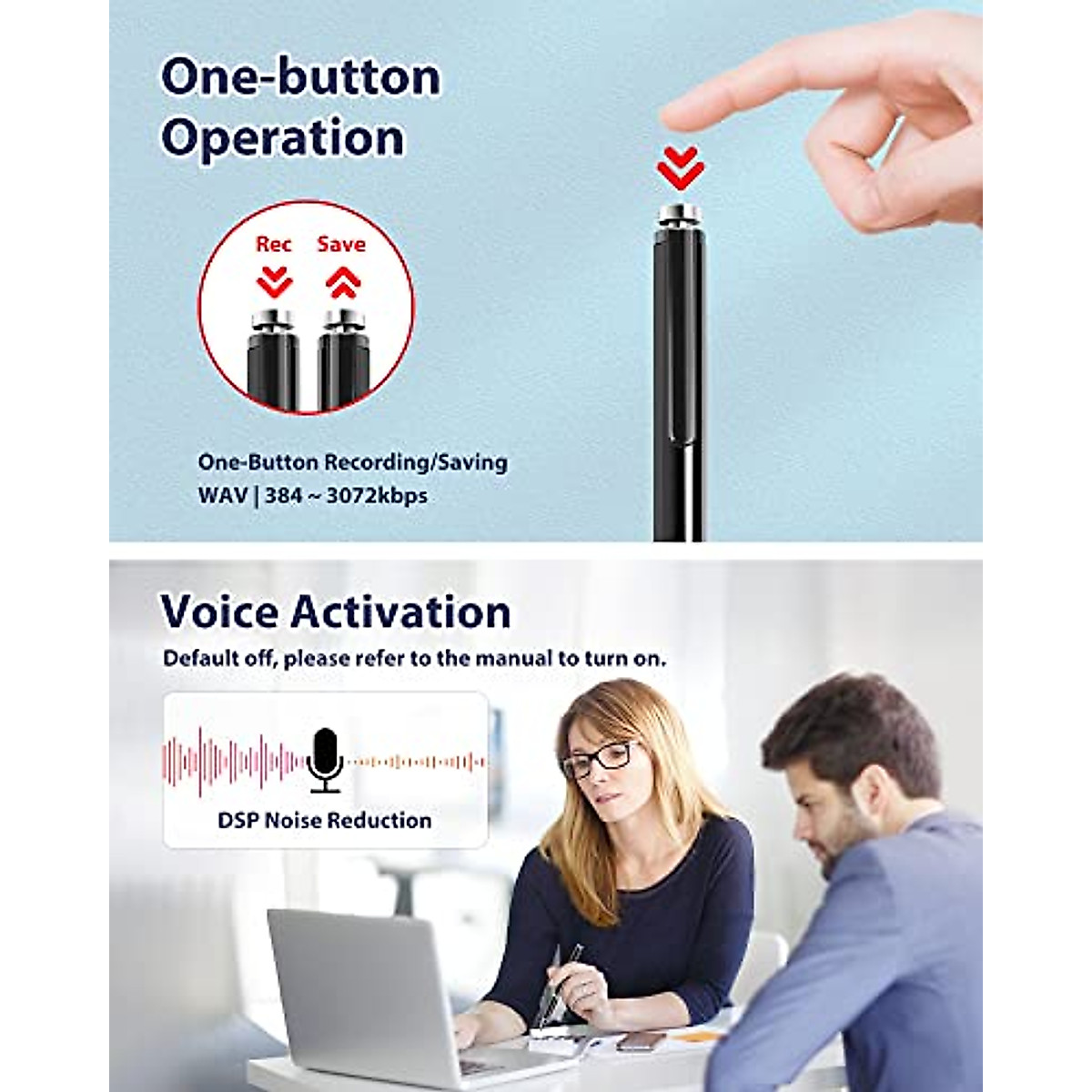 64GB Digital Voice Recorder - 3072Kbps, XIXITPY Voice Activated Recorder with PCM Noise Reduction for Lectures Meetings Classes, Audio Recorder for Portable MP3 Playback