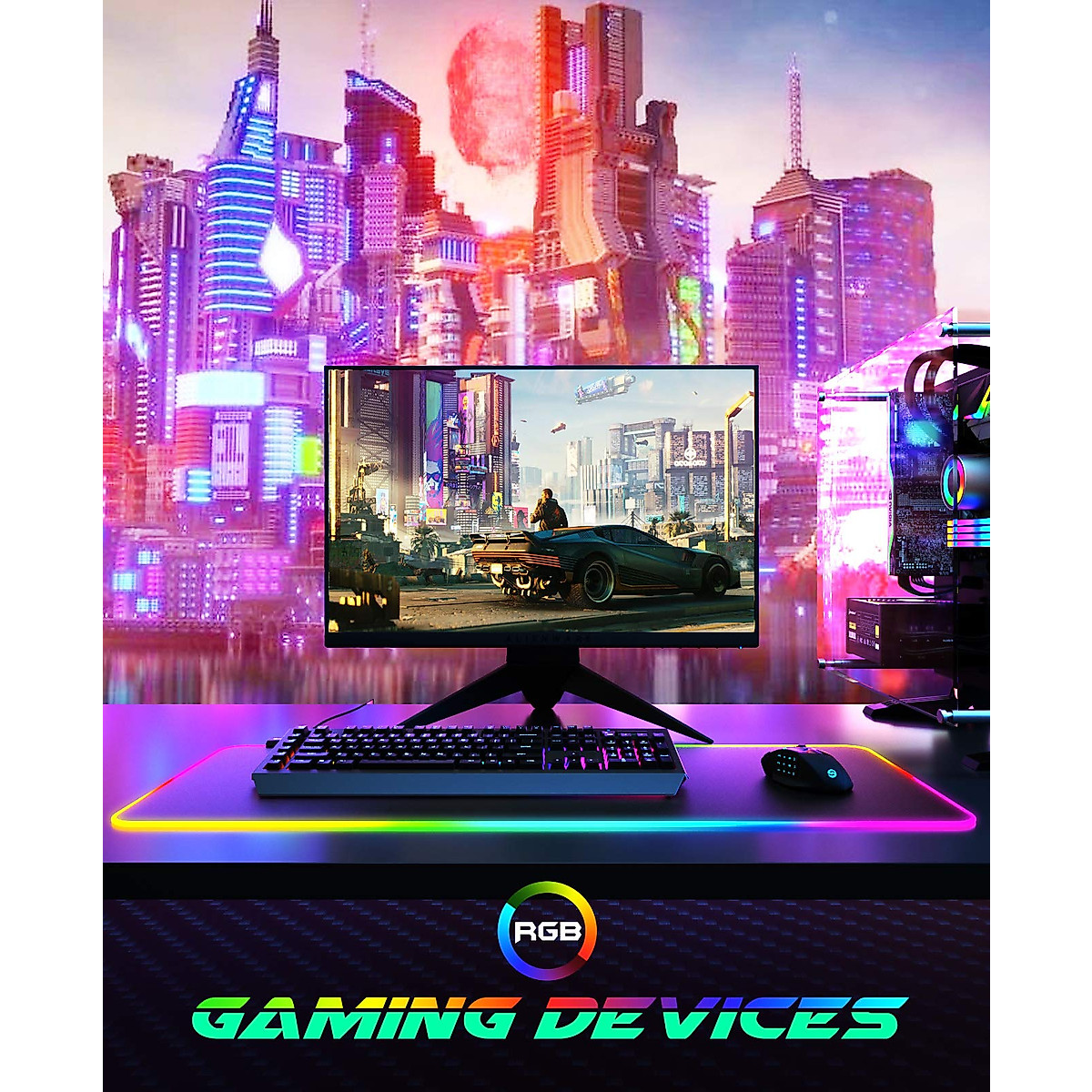 RGB Gaming UtechSmart Large Extended Soft Led Mouse Pad with 14 Lighting Modes 2 Brightness Levels, Computer Keyboard Mousepads Mat 800 x 300mm / 31.5×11.8 inches
