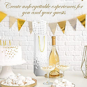 50 Pack Wine Gift Bags for Weddings, Paper Bottle Gift Bags Wrap Bag Wine Gift Bag with 100 Pieces Polka Dot Tissue Paper for Graduations Weddings New Years Birthday Party, 4 x 4 x 13.75 Inch (Silver)