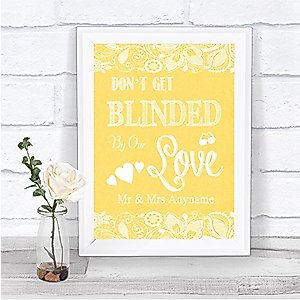 Yellow Burlap Lace Effect Don't Be Blinded Sunglasses Personalized Wedding Sign