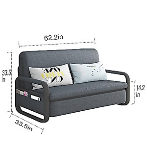 PIAQIA Convertible Pull Out Couch Sleeper with 1” Natural Latex Mattress, Folding Futon Sofa Bed with Storage, Suitable for Apartment, Dorm, Guest Room, Office, Light Gray, 59" Width