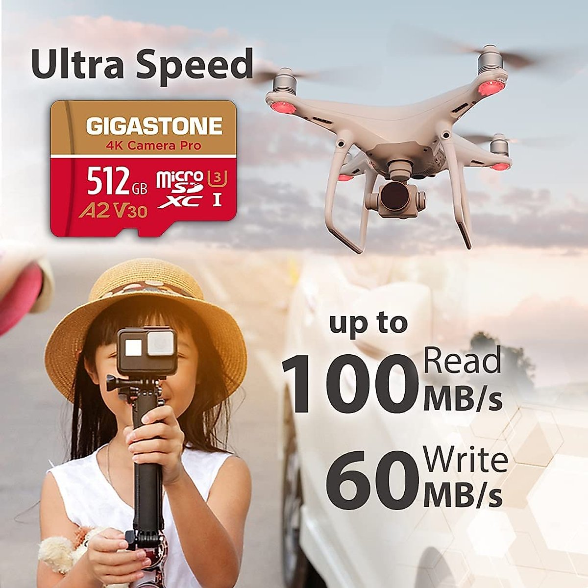[5-Yrs Free Data Recovery] Gigastone 512GB Micro SD Card, 4K Camera Pro, A2 V30 for Smartphone, Gopro, Action Cams, 4K UHD Video, For Nintendo-Switch, Up to 100MB/s, UHS-I U3 C10 Class 10 with Adapter