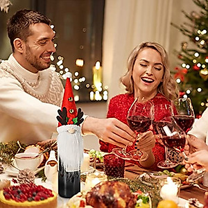 Mocoosy 3PCS Gnome Christmas Wine Bottle Cover Toppers, Christams Tree Snowman Reindeer Santa Hat for Wine Bottle Christmas Table Decorations, Decorative Felt Bottle Gift Bags Xmas Holiday Home Decor