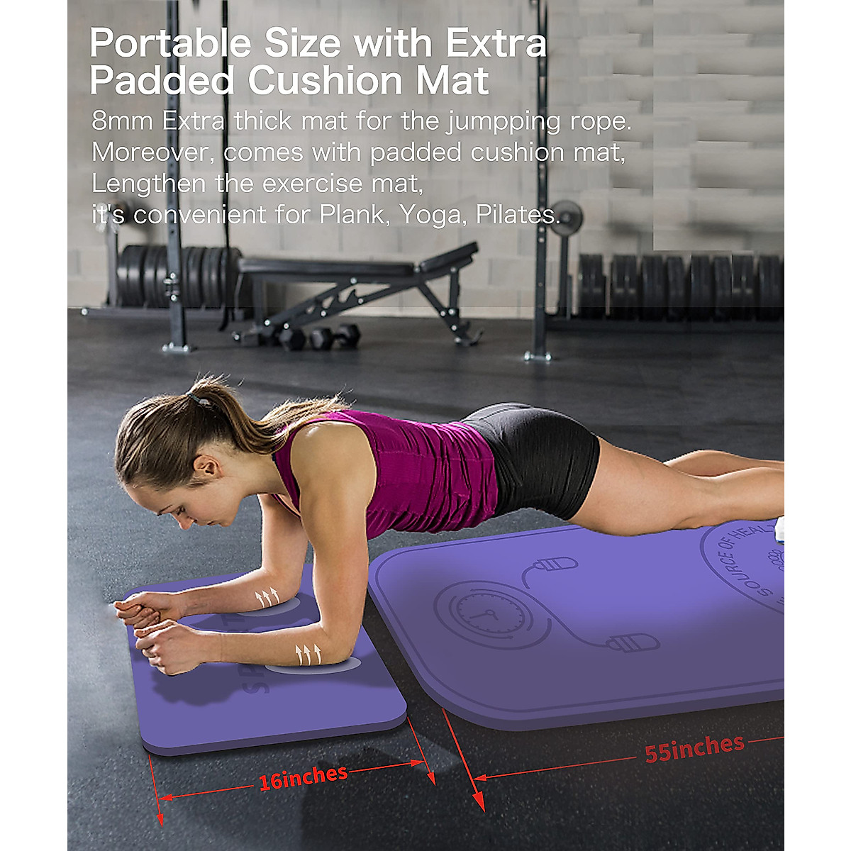 LERYG Jump Rope Mat Shockproof Exercise Skipping Mat All-Purpose Extra Thick High Density Anti-Tear Exercise Yoga Mat, Non Slip Jump Rope Mat for Indoor and Outdoor in Purple