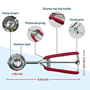 HEGO YUM Cookie Scoop,Ice Cream Scoop,3PCS Stainless Steel 1.5/2/3Tablespoon ice cream scooper,Red Rubber Grips Design,Durable and Effortless,for Ice Cream,Melon Baller and Baking(20#M/30#L/40#L)